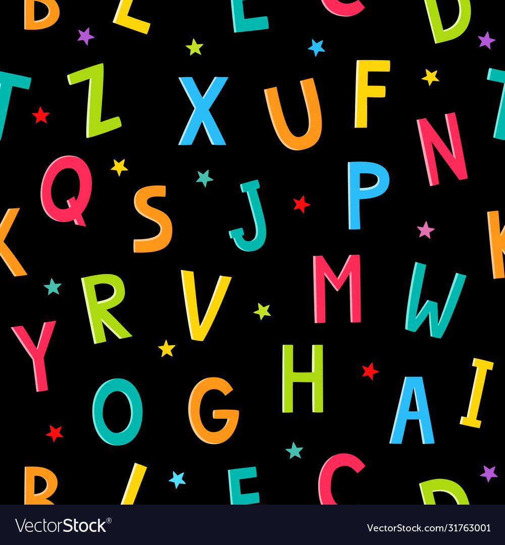 Alphabet cartoon seamless pattern with stars Vector Image