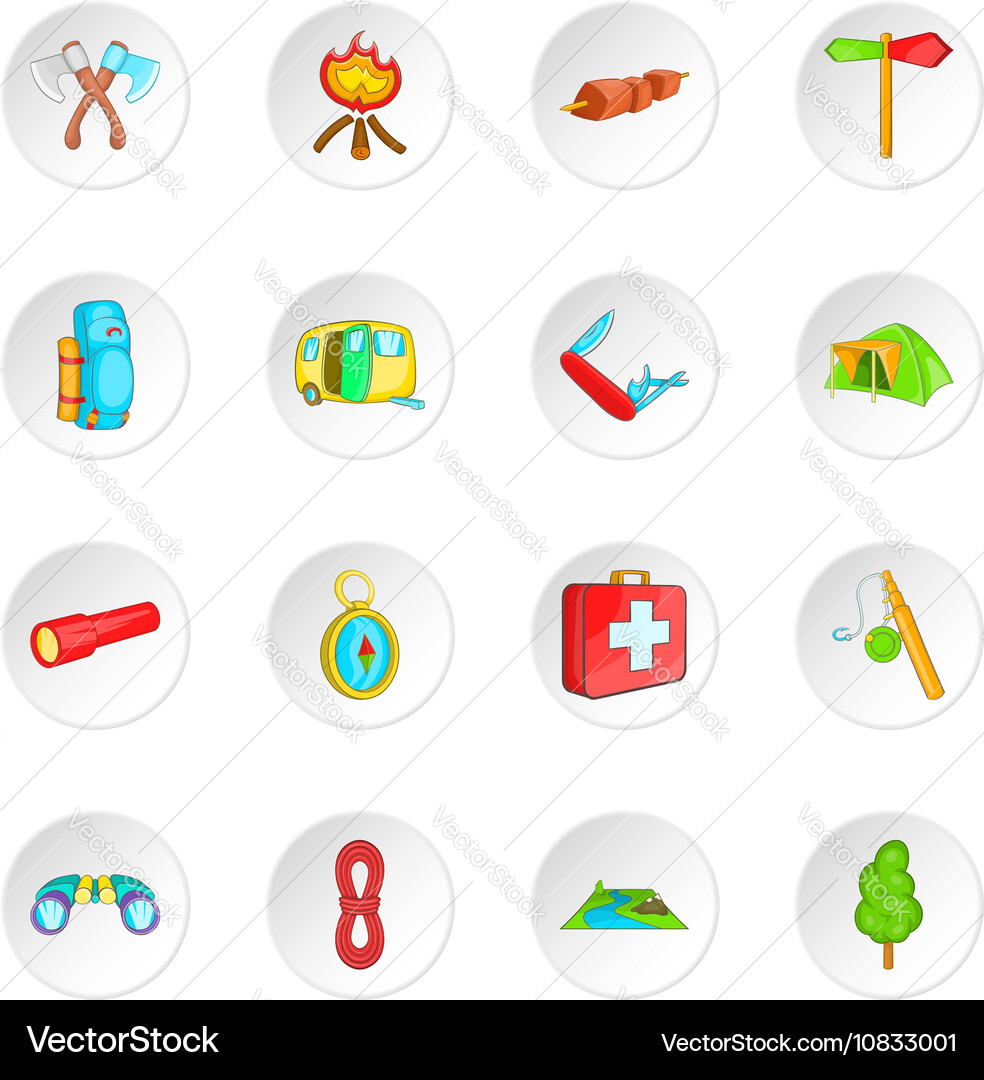 Camping icons set cartoon style Royalty Free Vector Image
