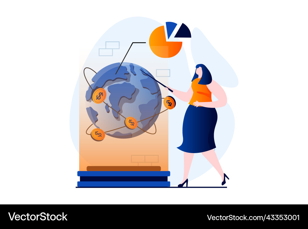 Global economic concept with people scene in flat Vector Image