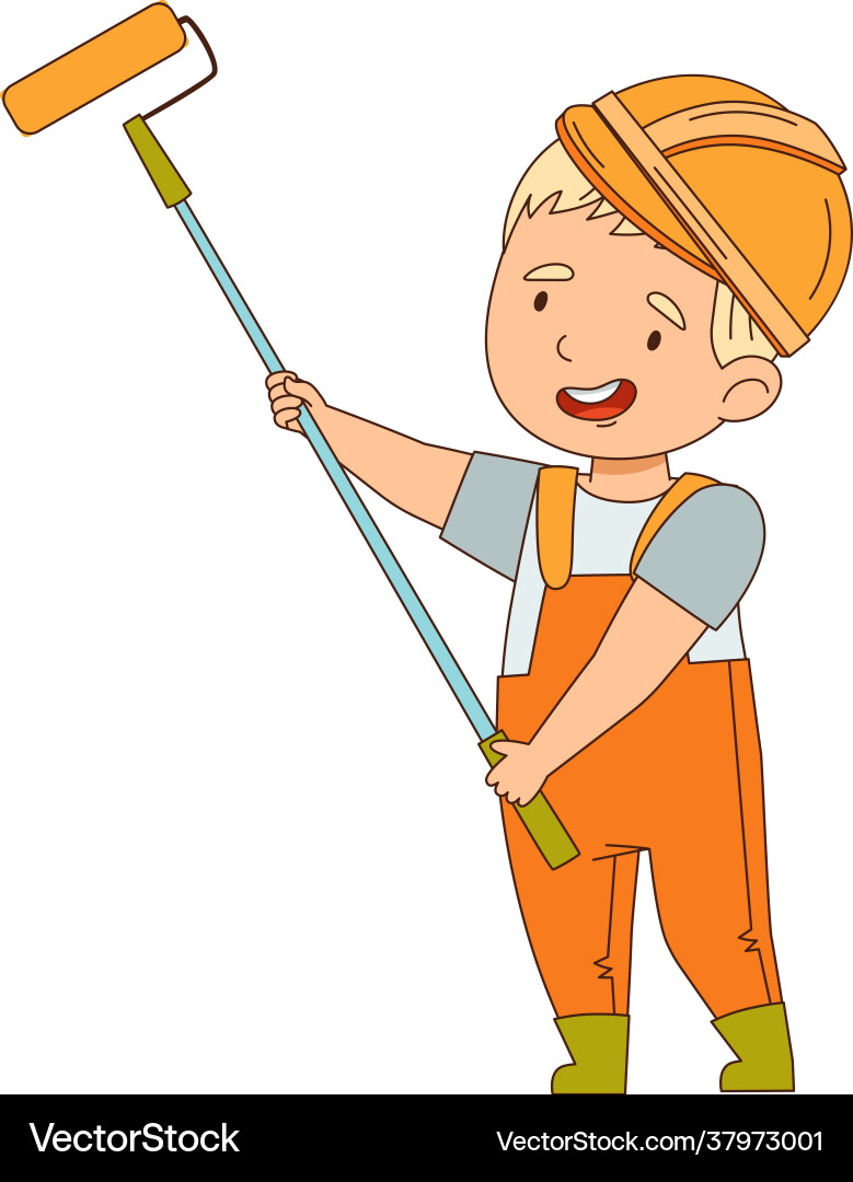 Little boy builder wearing hard hat and overall Vector Image