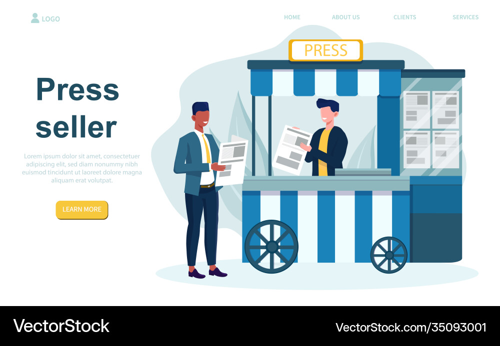 Male character selling press Royalty Free Vector Image