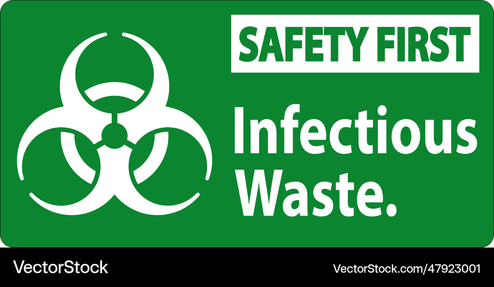 Safety first label infectious waste sign Vector Image