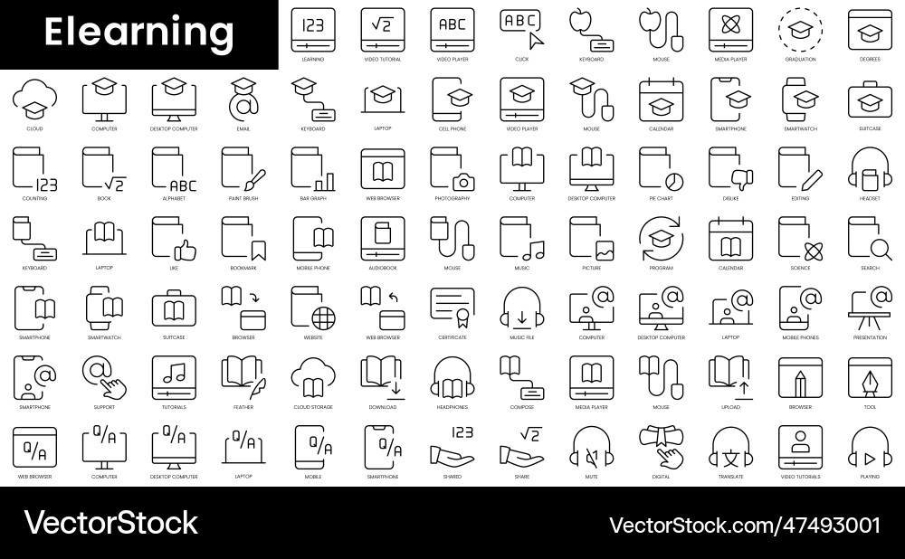 Set of outline elearning icons minimalist thin Vector Image