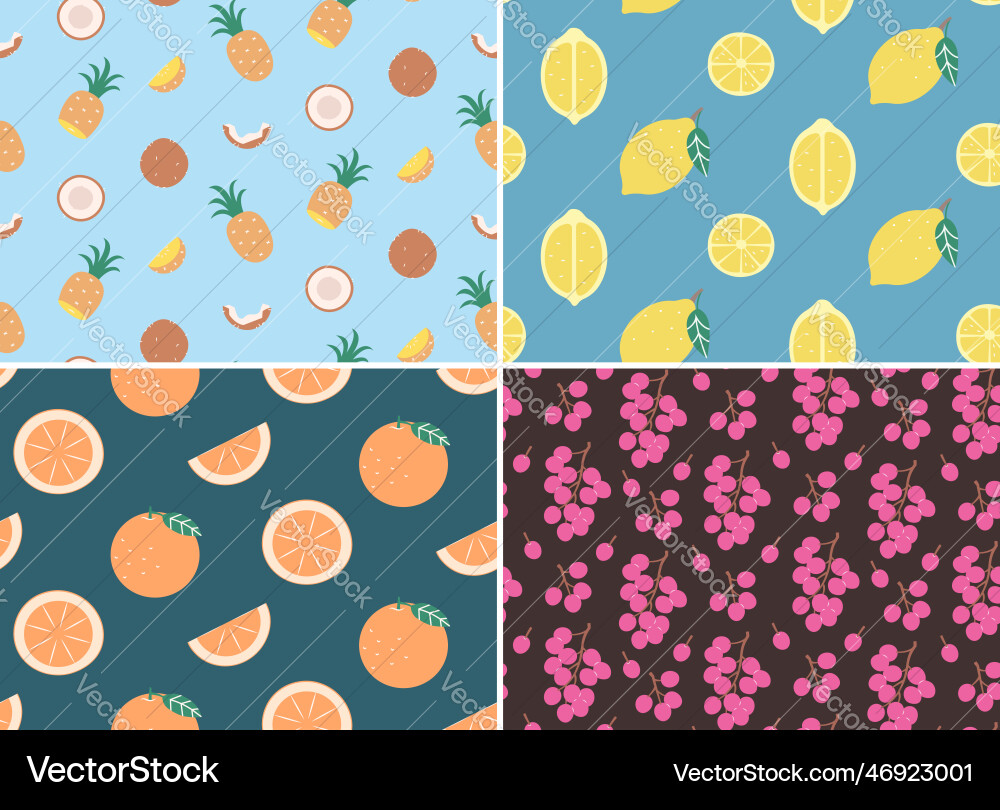 Set of seamless patterns with different fruits Vector Image