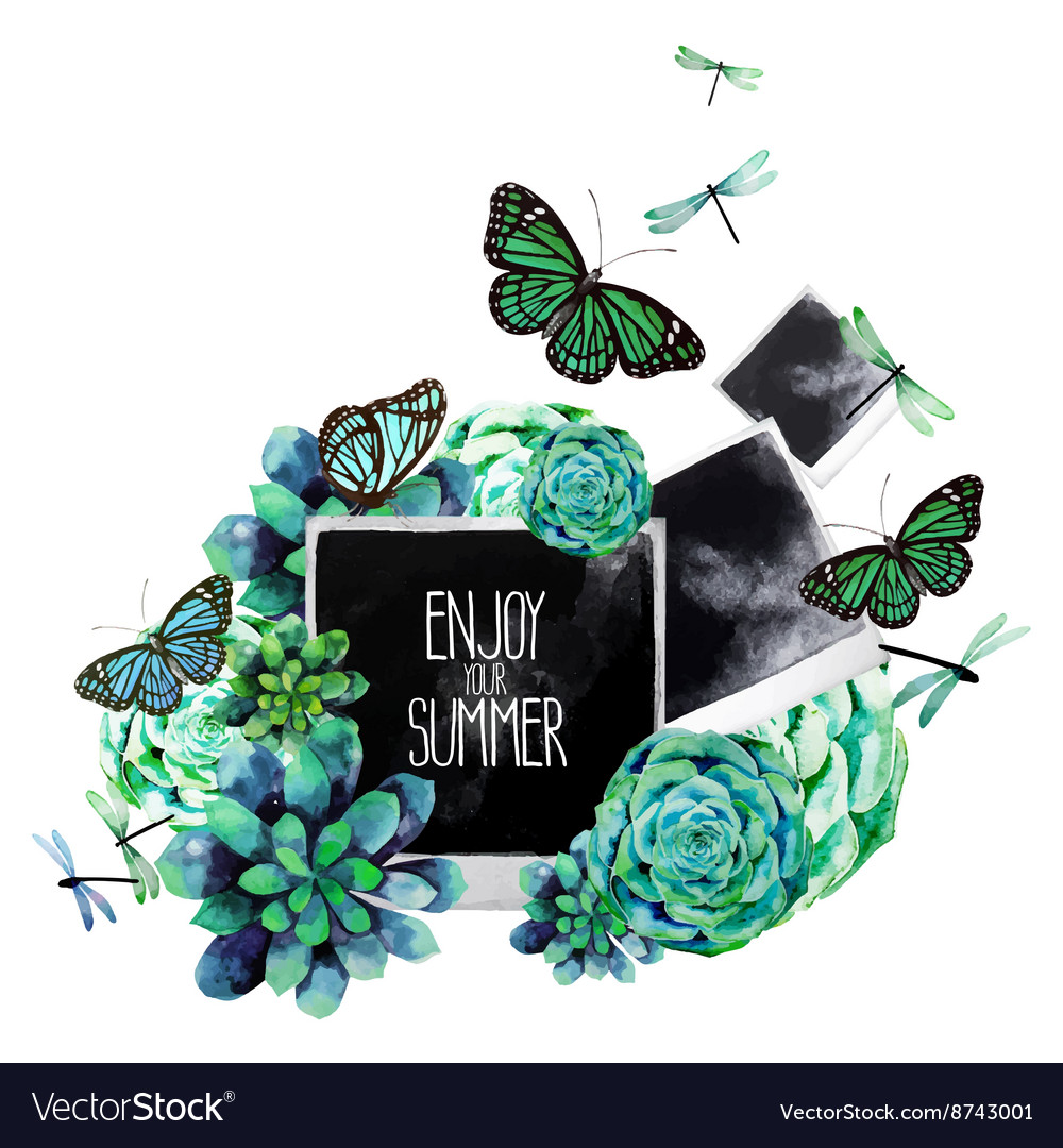 Watercolor design with succulents and photo Vector Image