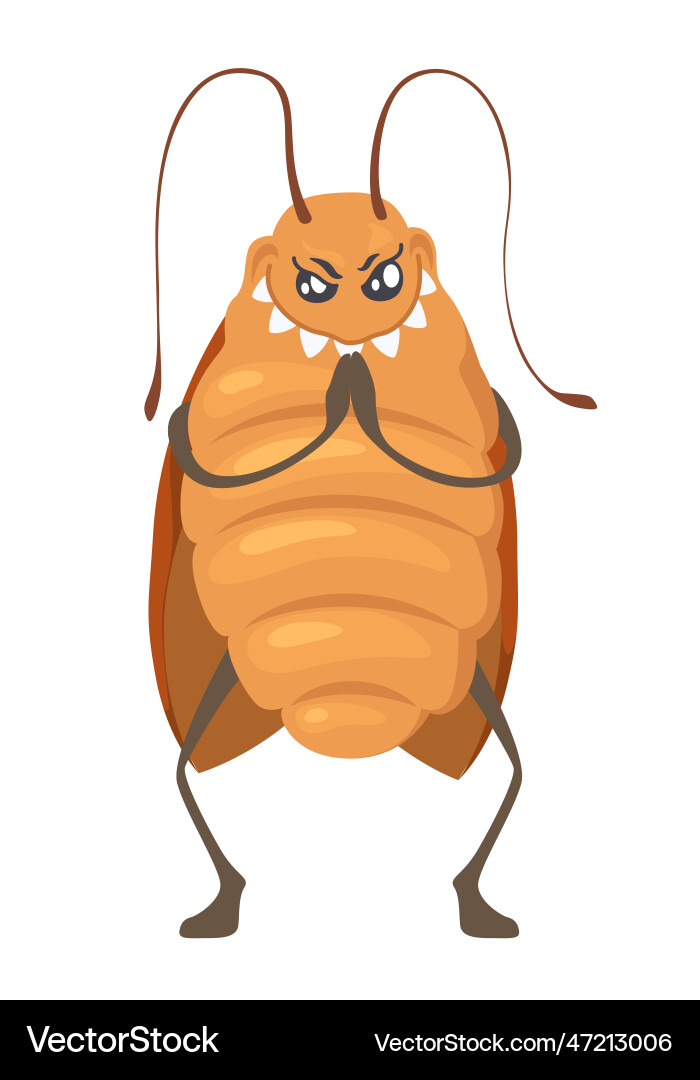 Cockroach mascot rubbing paws rudely Royalty Free Vector
