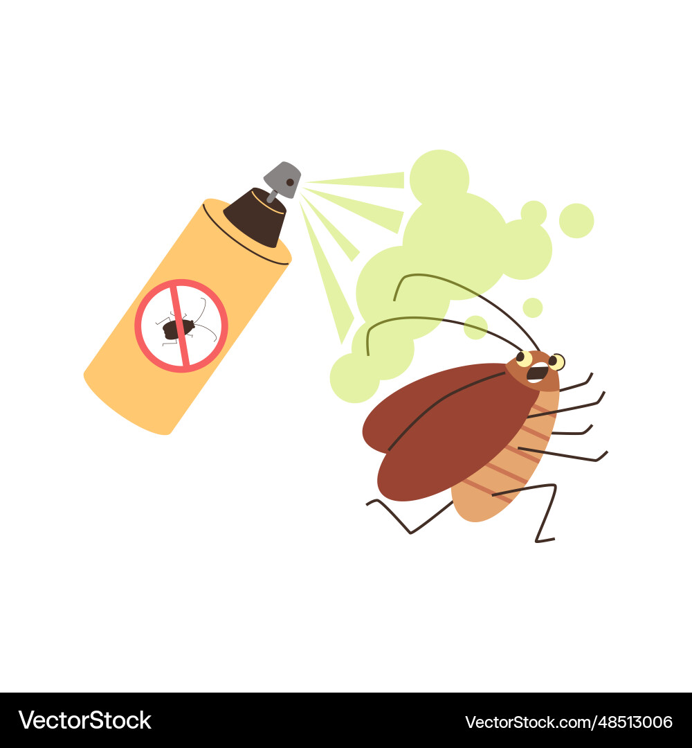 Cockroach running from insecticide spray cartoon Vector Image