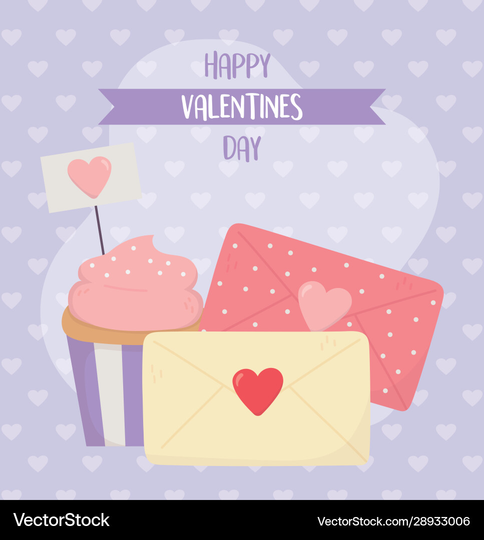 Happy valentines day sweet cupcake and envelopes Vector Image