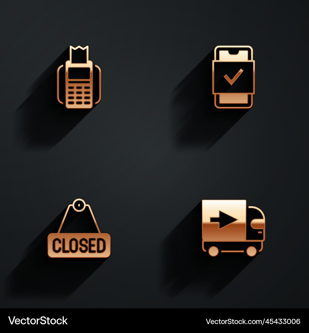 Set pos terminal mobile shopping hanging sign Vector Image