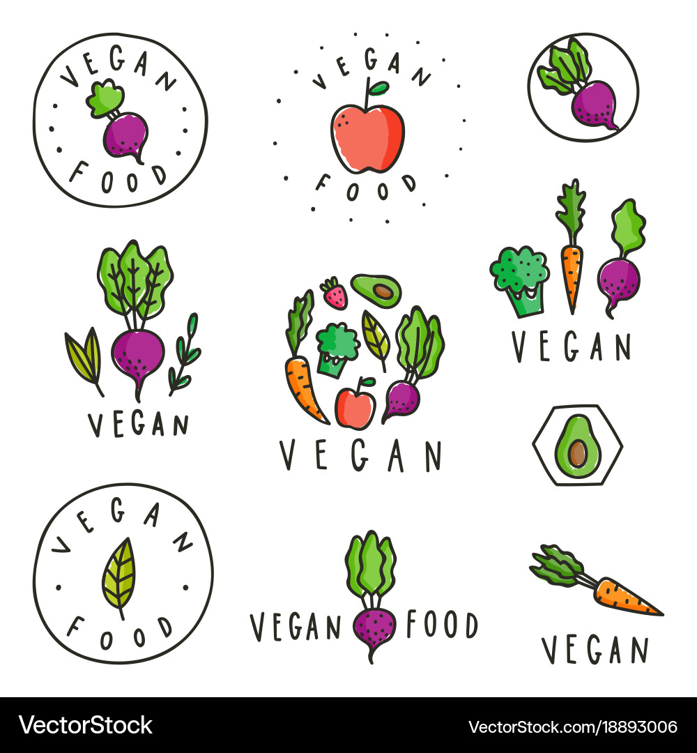 Set vegan food badges Royalty Free Vector Image