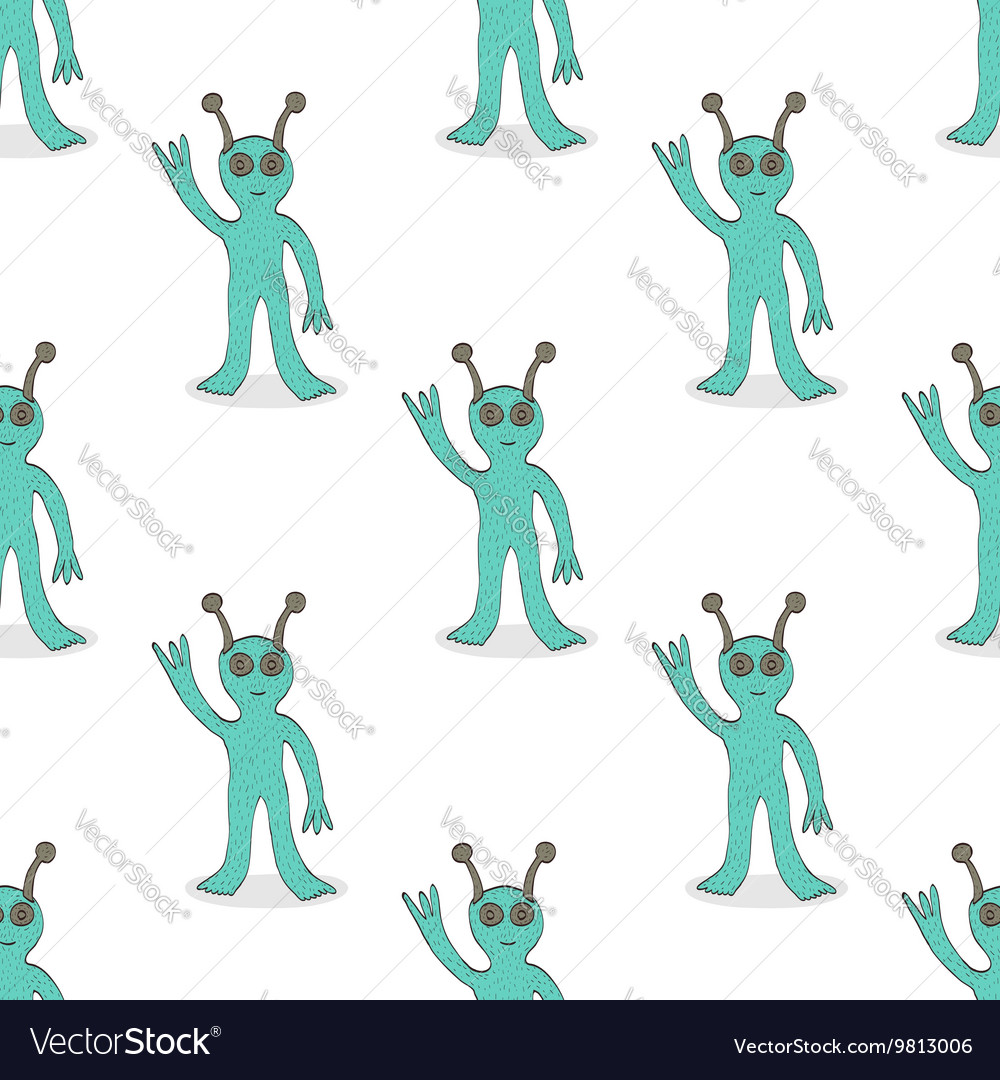 Smiling alien seamless pattern Royalty Free Vector Image