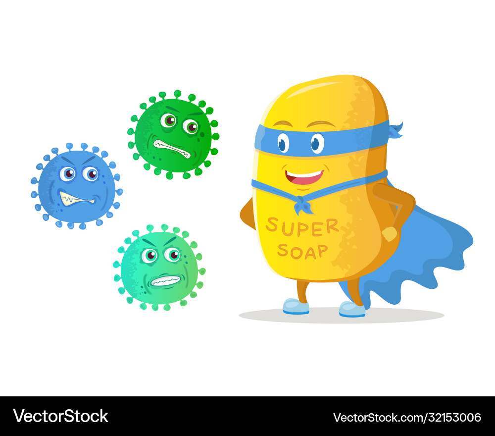 Superhero soap stands in a winner position next Vector Image
