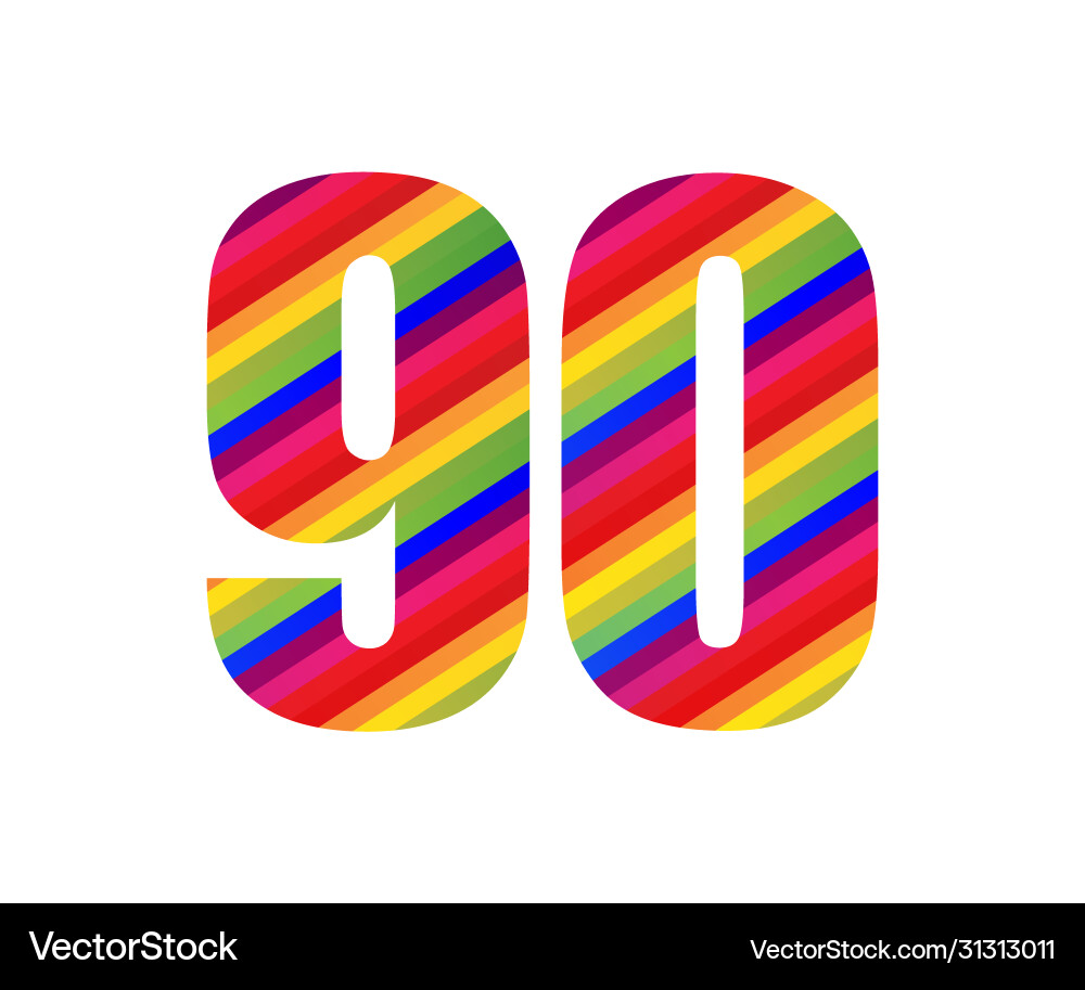 90 number rainbow style numeral digit colorful Vector Image