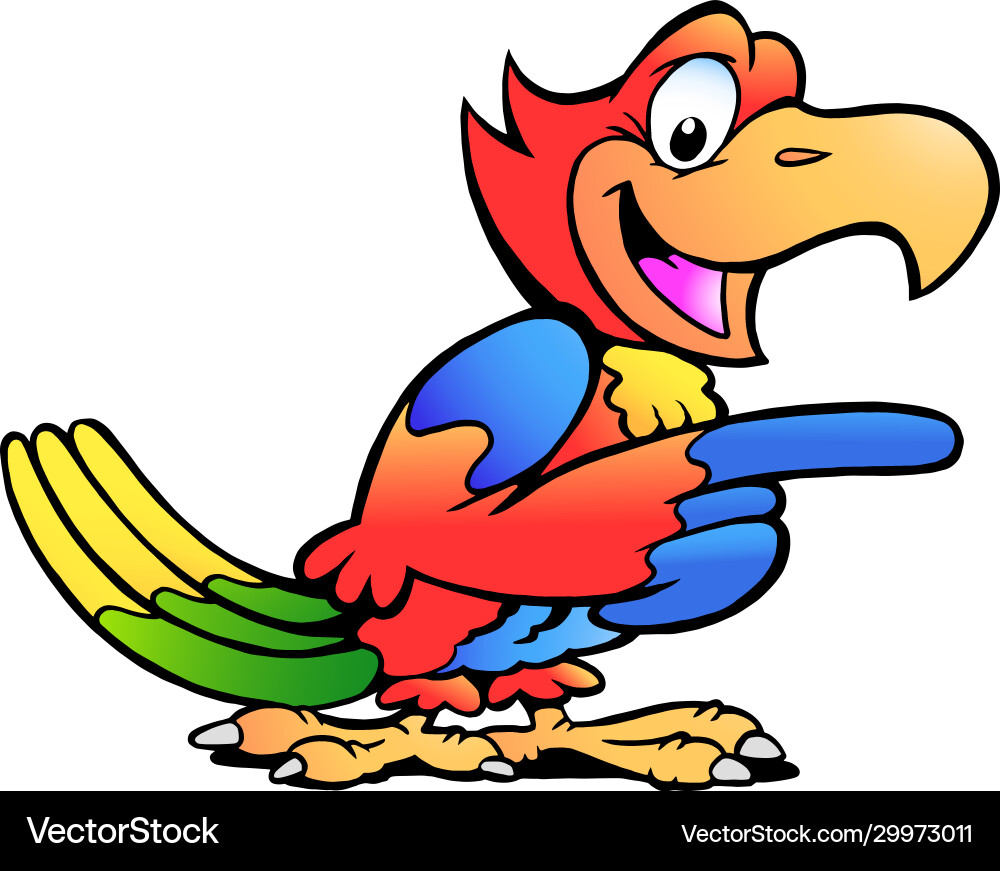 Cartoon a happy pointing parrot bird Royalty Free Vector