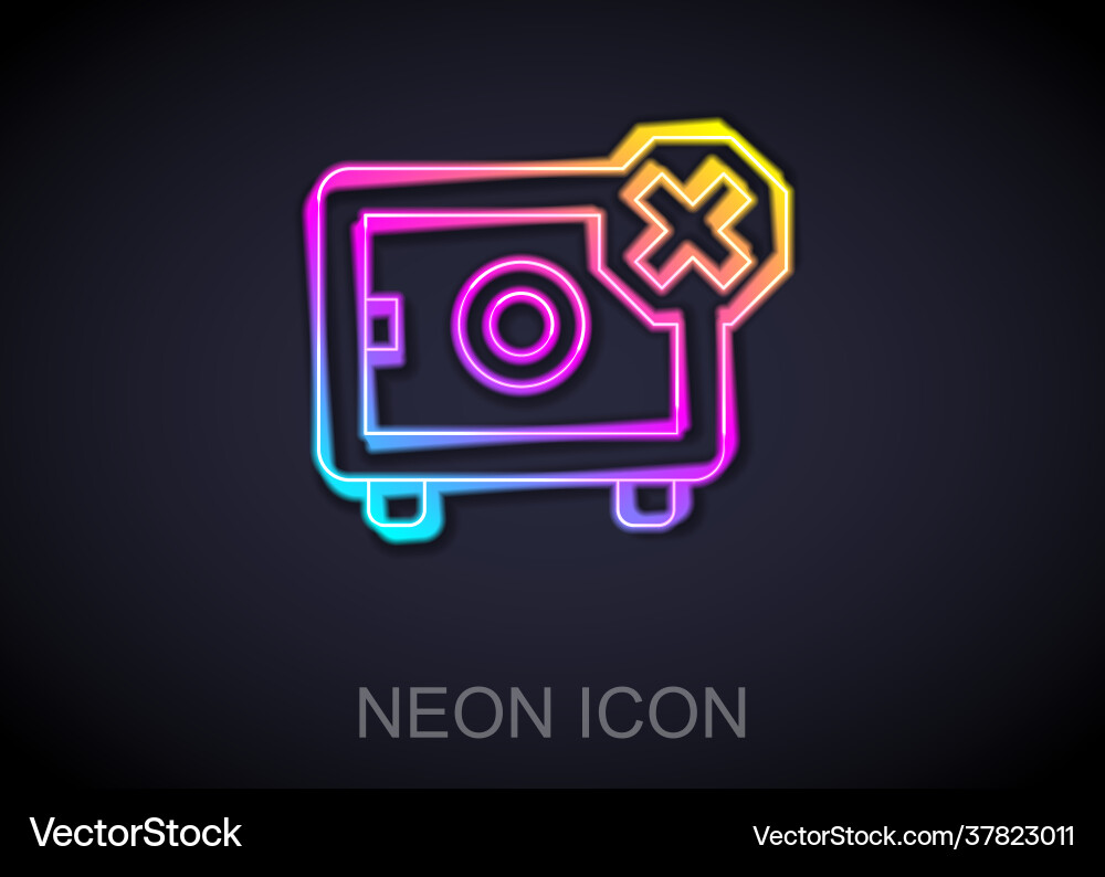 Glowing neon line safe icon isolated on black Vector Image