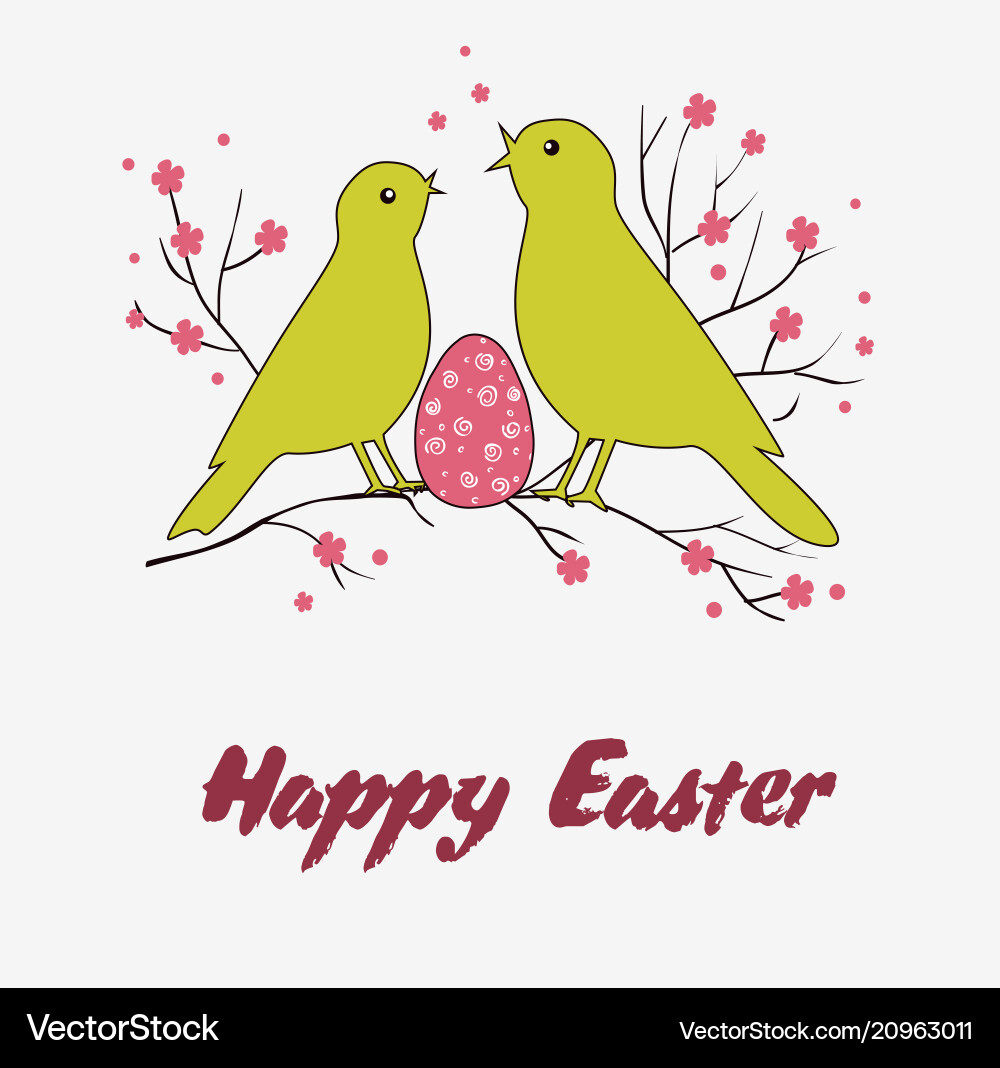 Greeting card or for easter with two birds and Vector Image