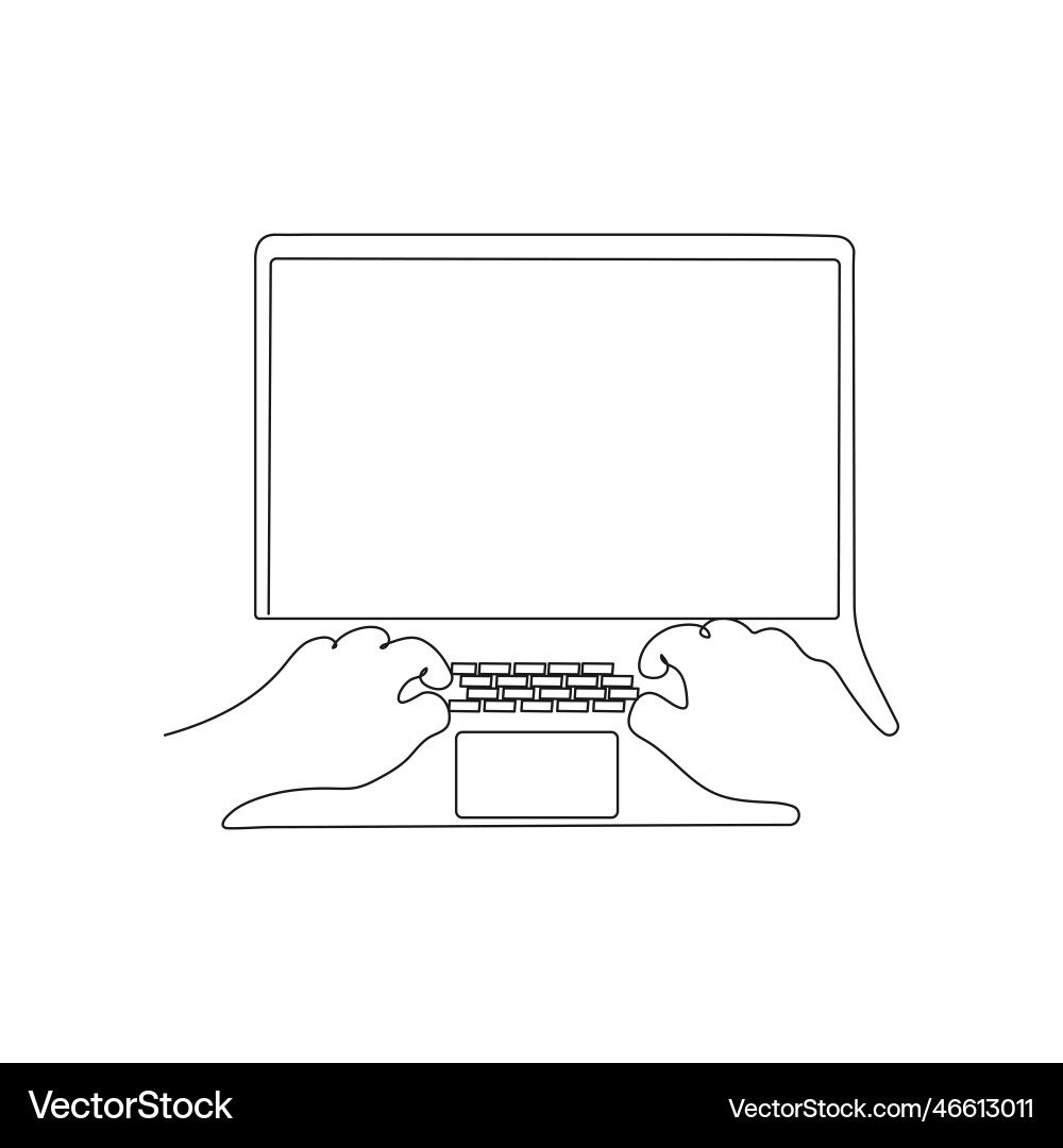 Hands typing on laptop one line art Royalty Free Vector