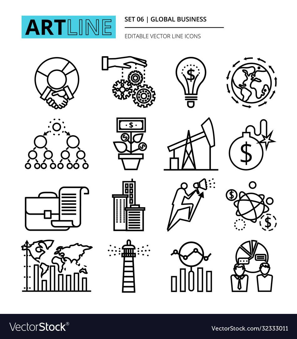 Icons set global business process and finance Vector Image