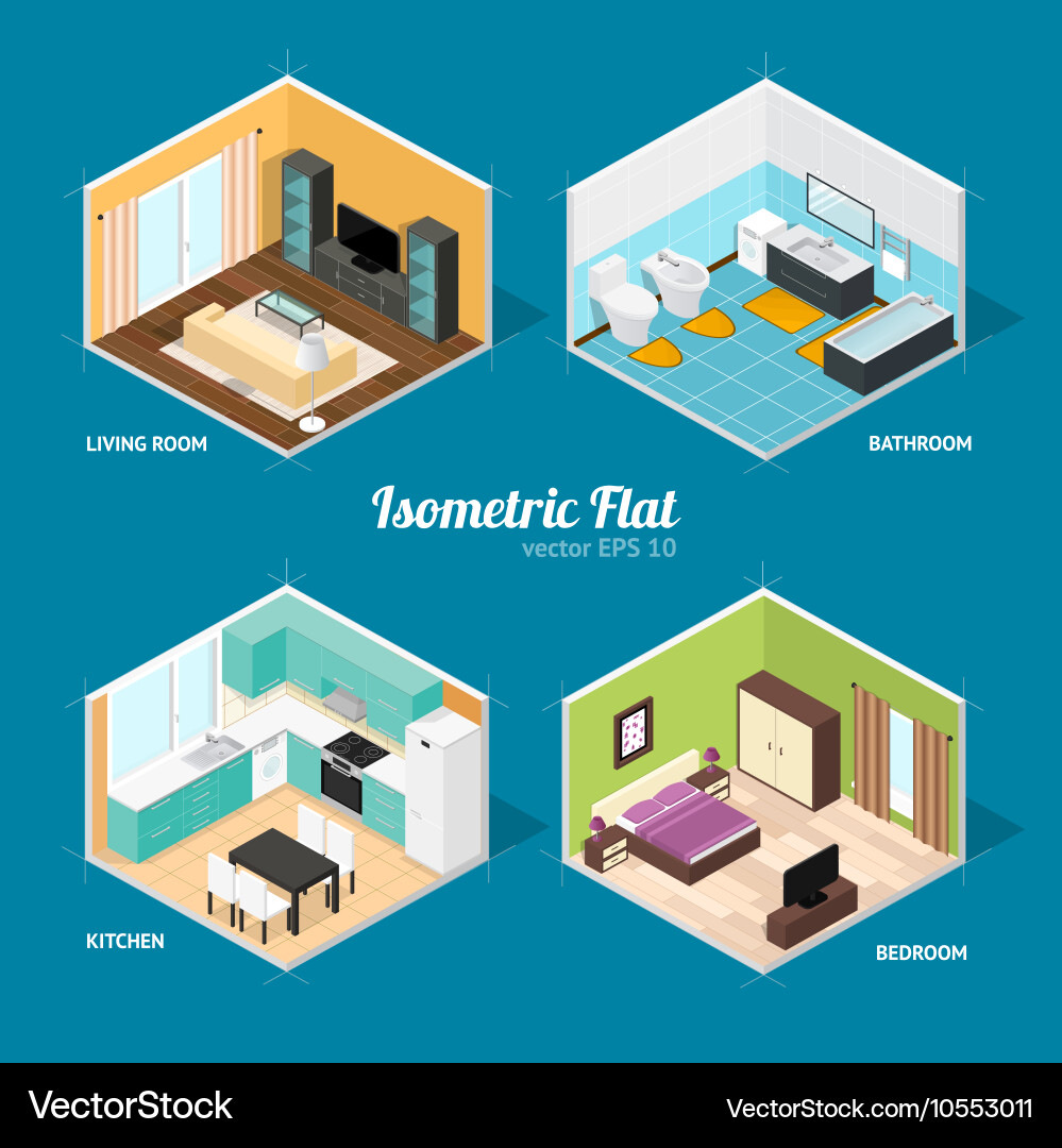 Interior rooms the house isometric view Royalty Free Vector