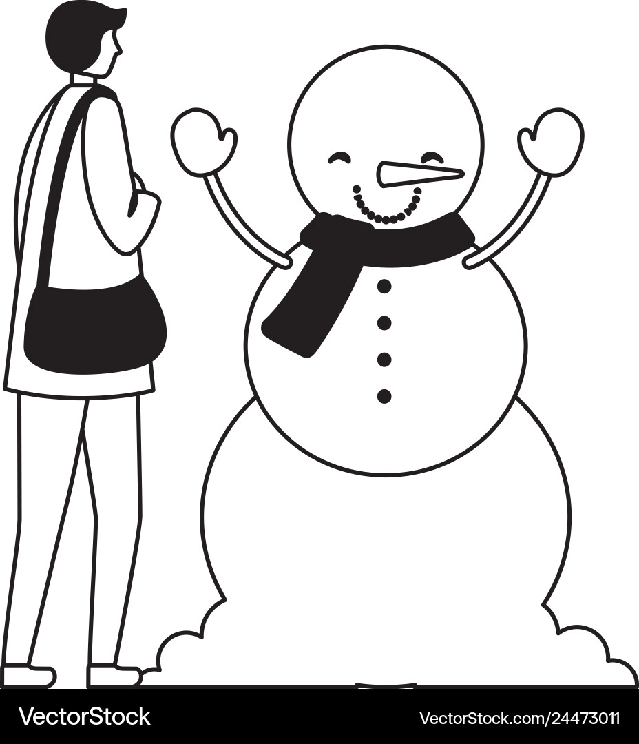 Man with winter clothes and snowman Royalty Free Vector