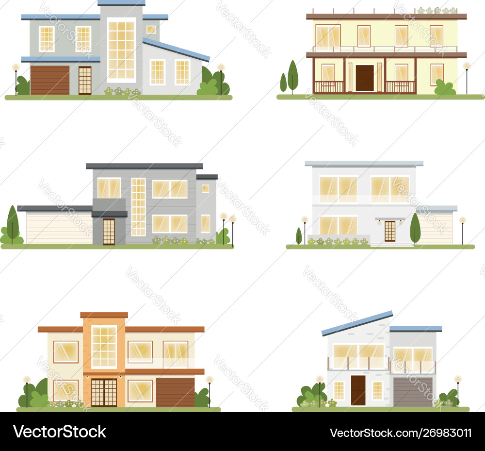 Modern style house collection on white background Vector Image