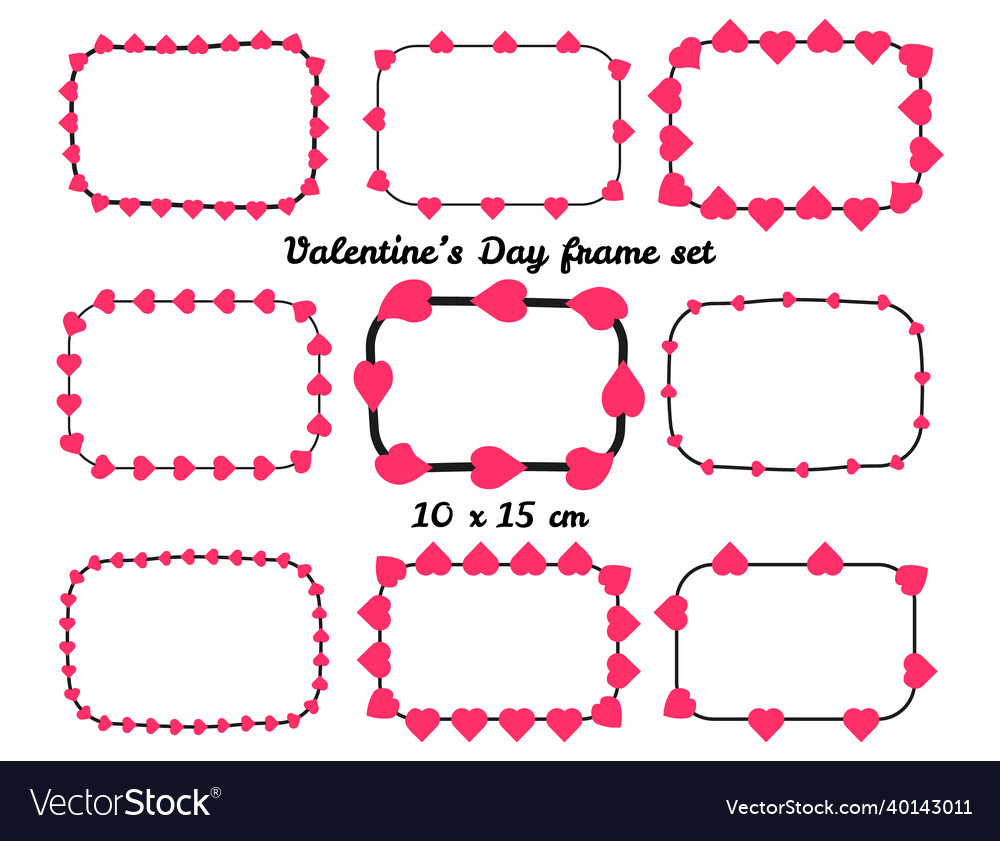 Rectangle heart valentine day frame set for cards Vector Image