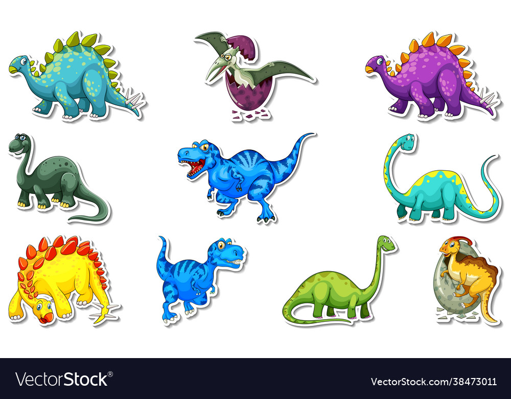 Sticker set with different types dinosaurs Vector Image