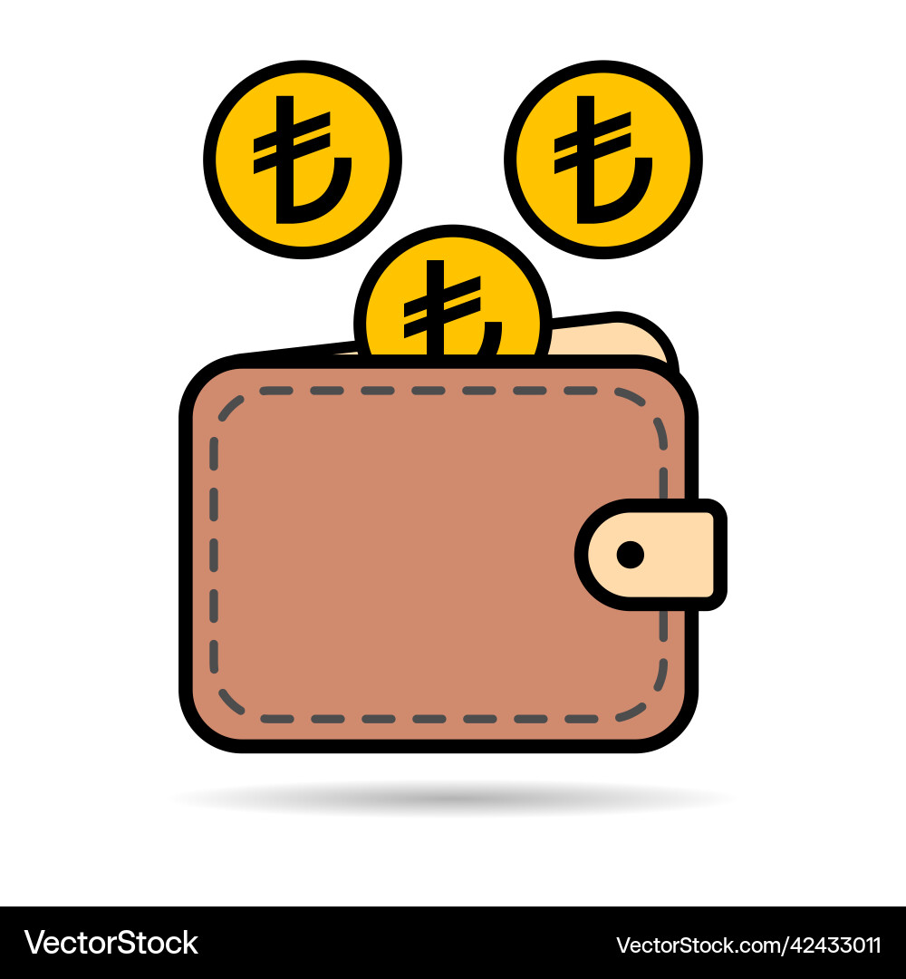 Wallet turkish lira icon shadow finance flat Vector Image