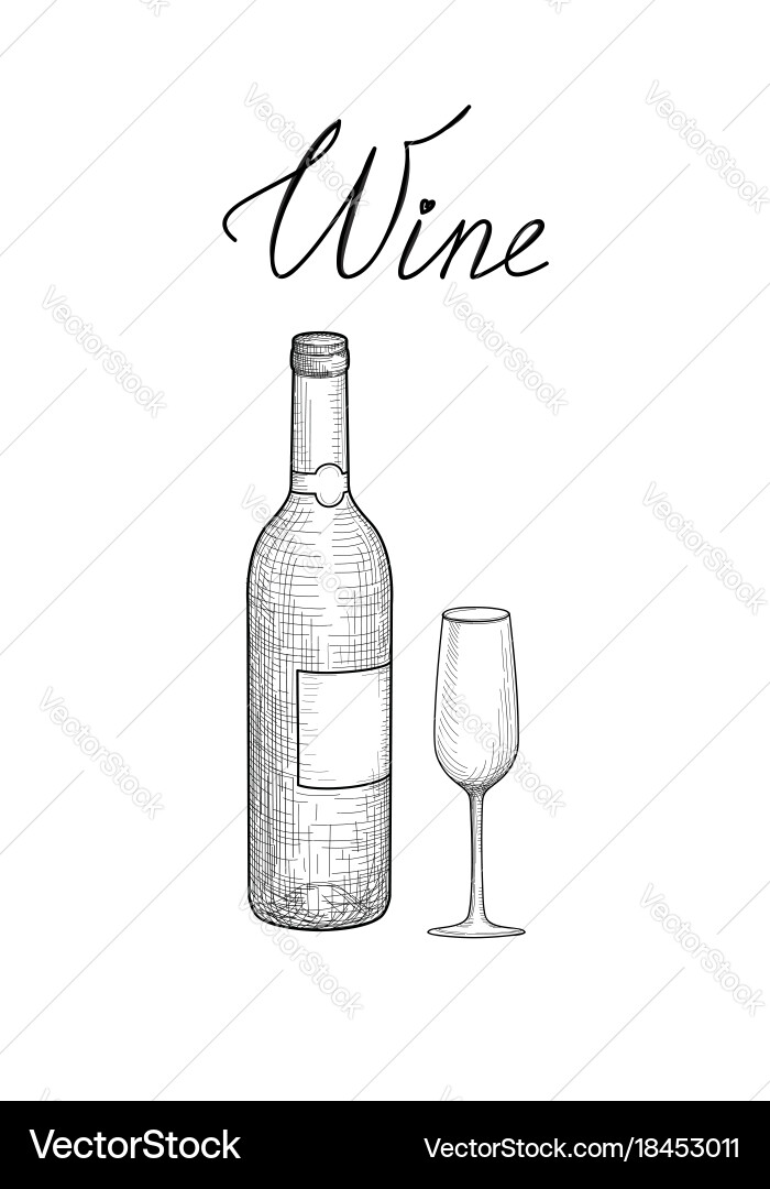 Wine set glass bottle lettering cafe menu Vector Image