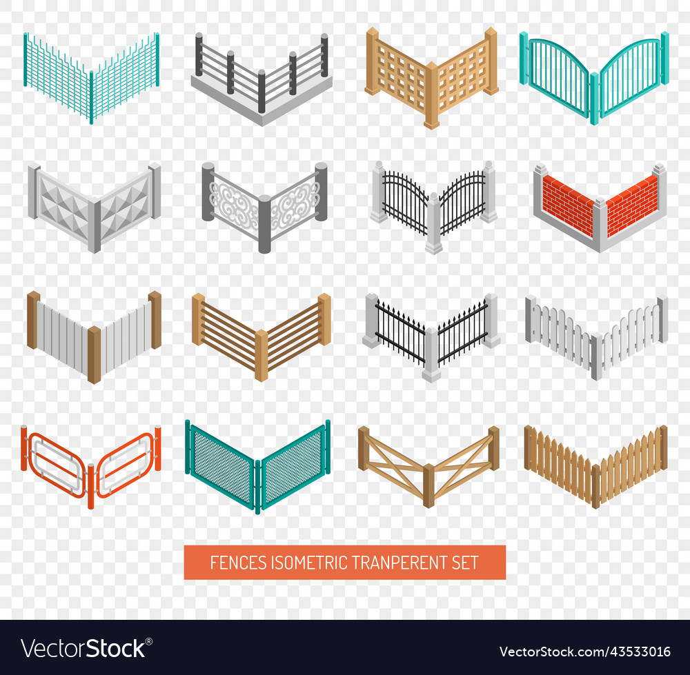 Fences types icons isometric transparent set Vector Image
