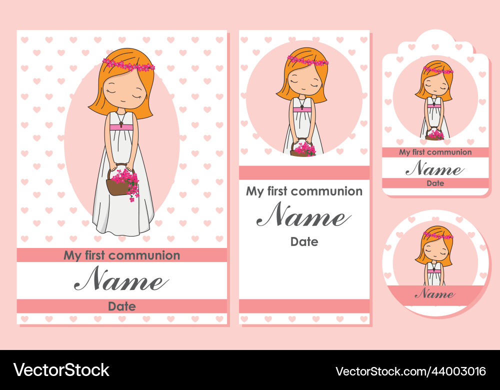 First communion card bookmark label and sticker Vector Image