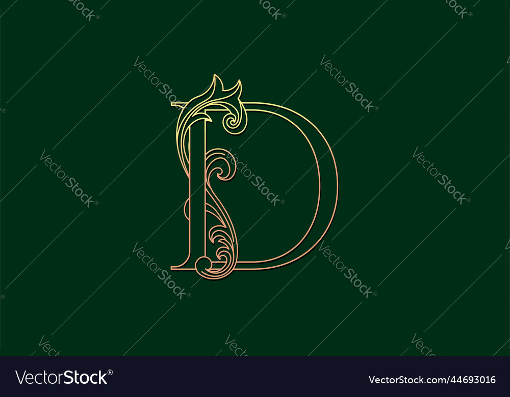 Golden elegant luxury initial letter d with swirl Vector Image Golden elegant luxury initial letter d with swirl Vector Image