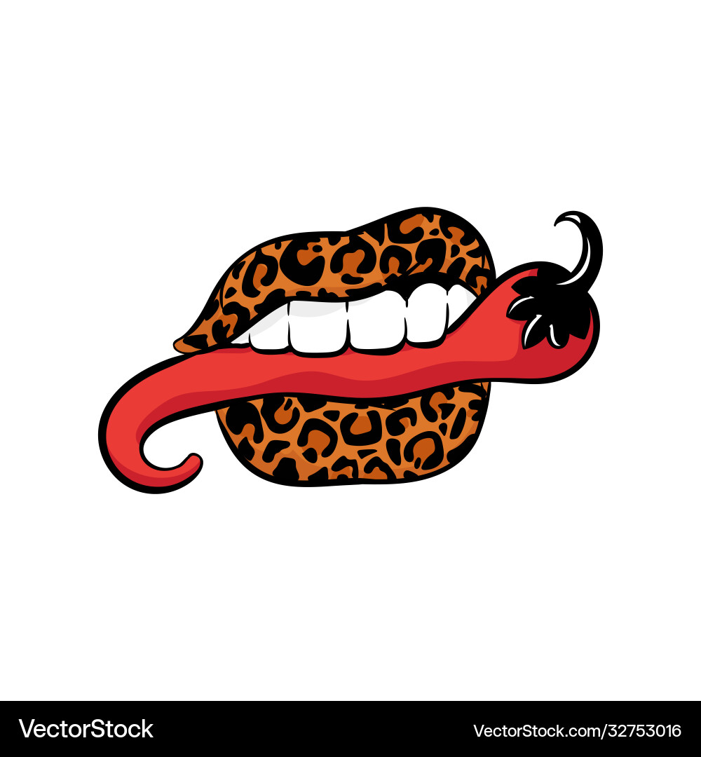 Leopard skin colored womens lips with red pepper Vector Image