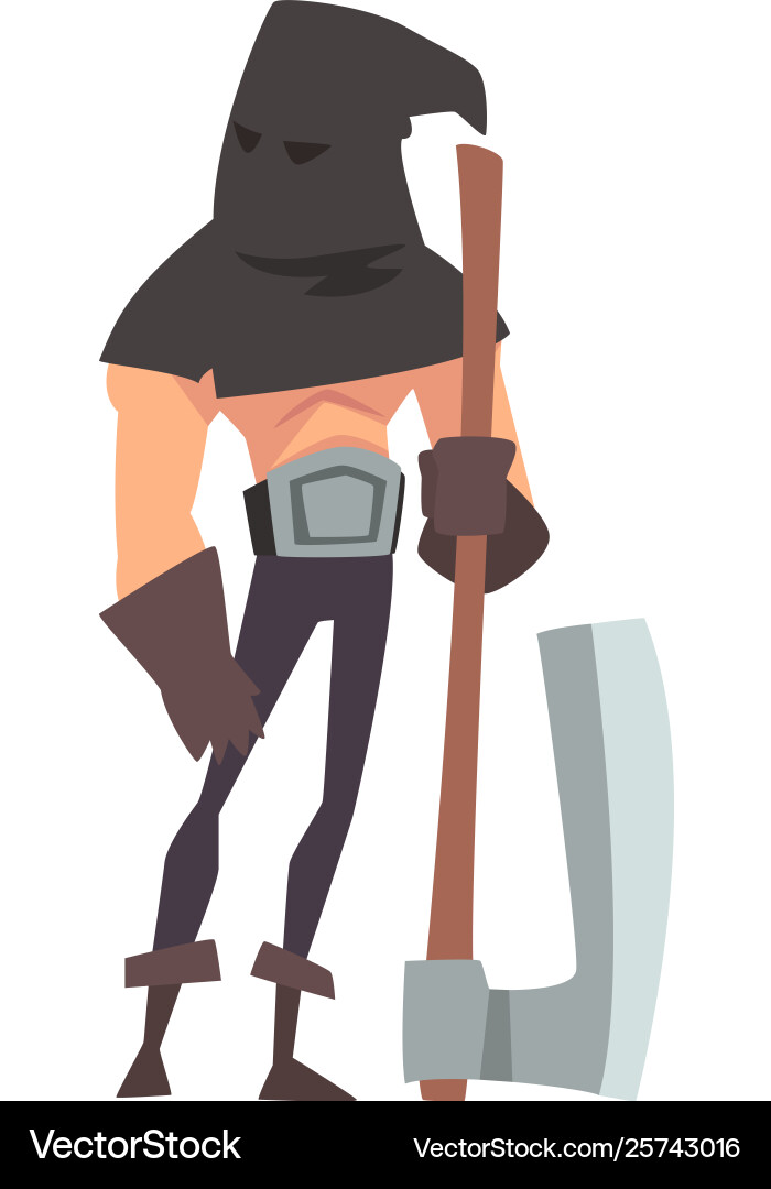 Male executioner with black headwear and axe Vector Image