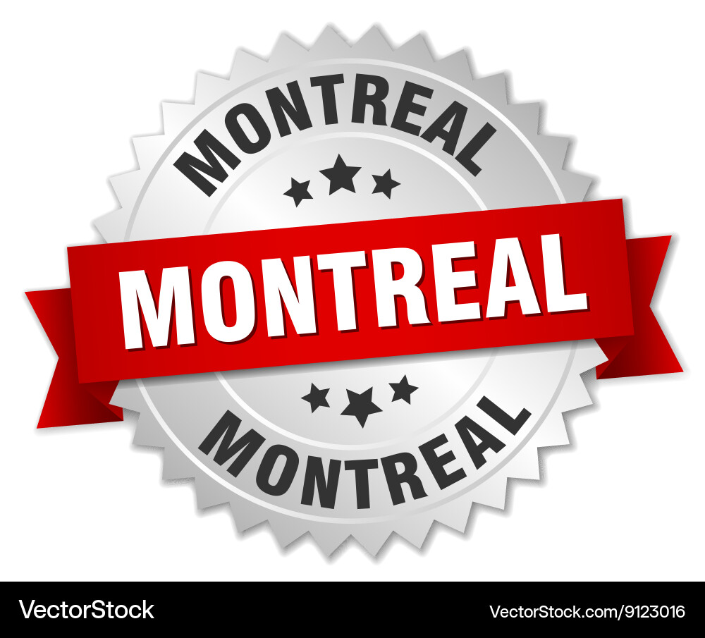 Montreal round silver badge with red ribbon Vector Image