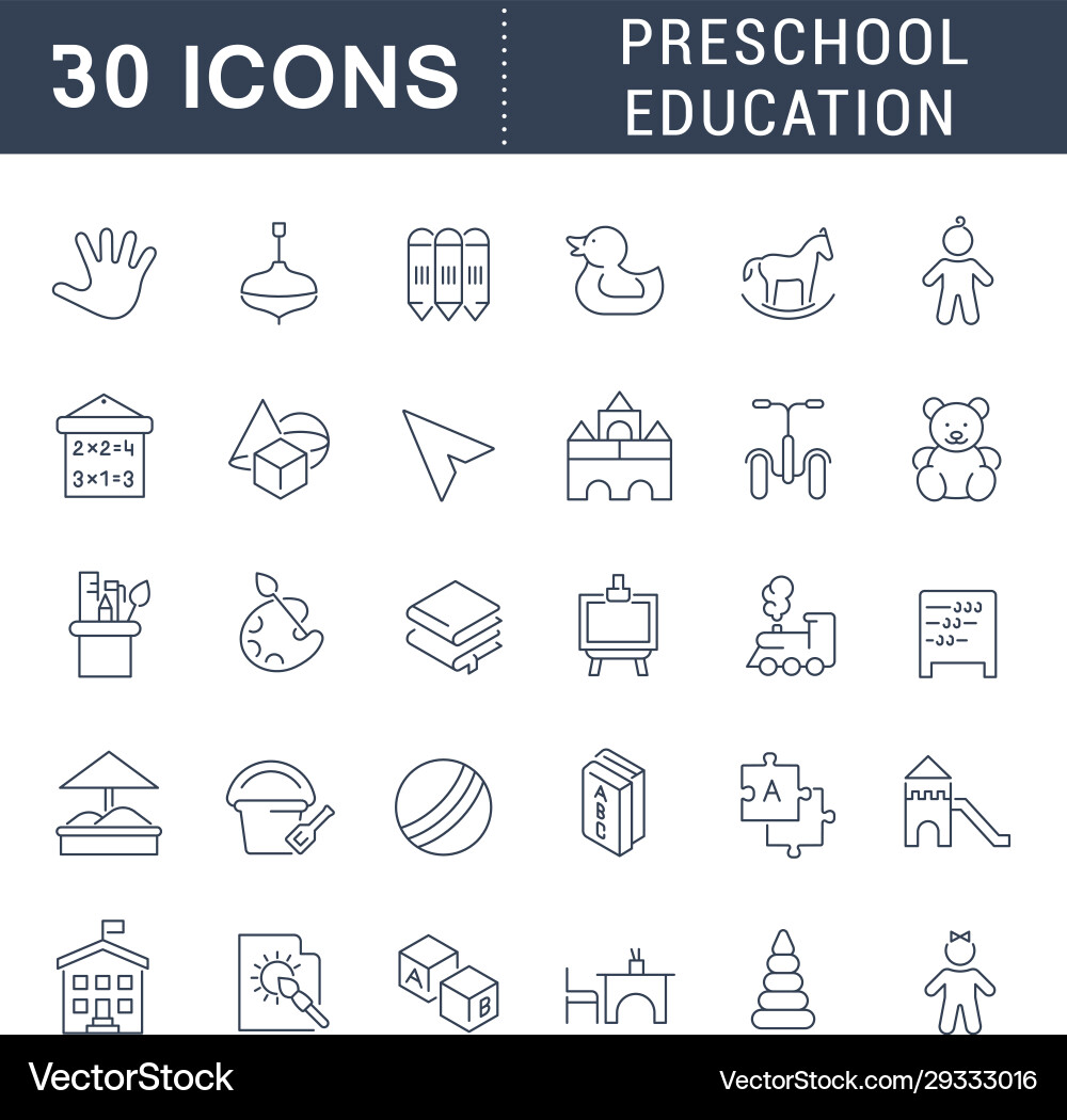 Set line icons preschool education Royalty Free Vector Image
