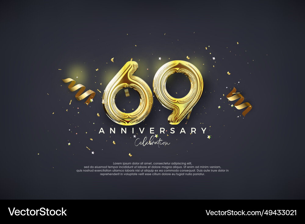 69th anniversary with luxury glossy gold design Vector Image