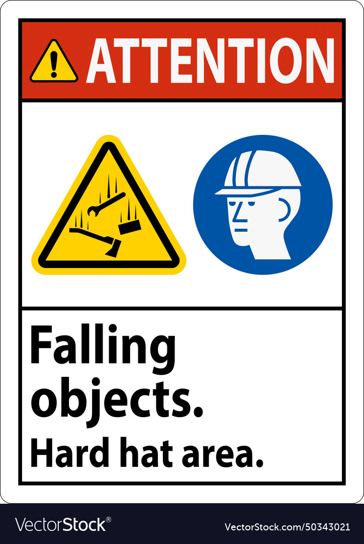 Attention sign falling objects hard hat area Vector Image