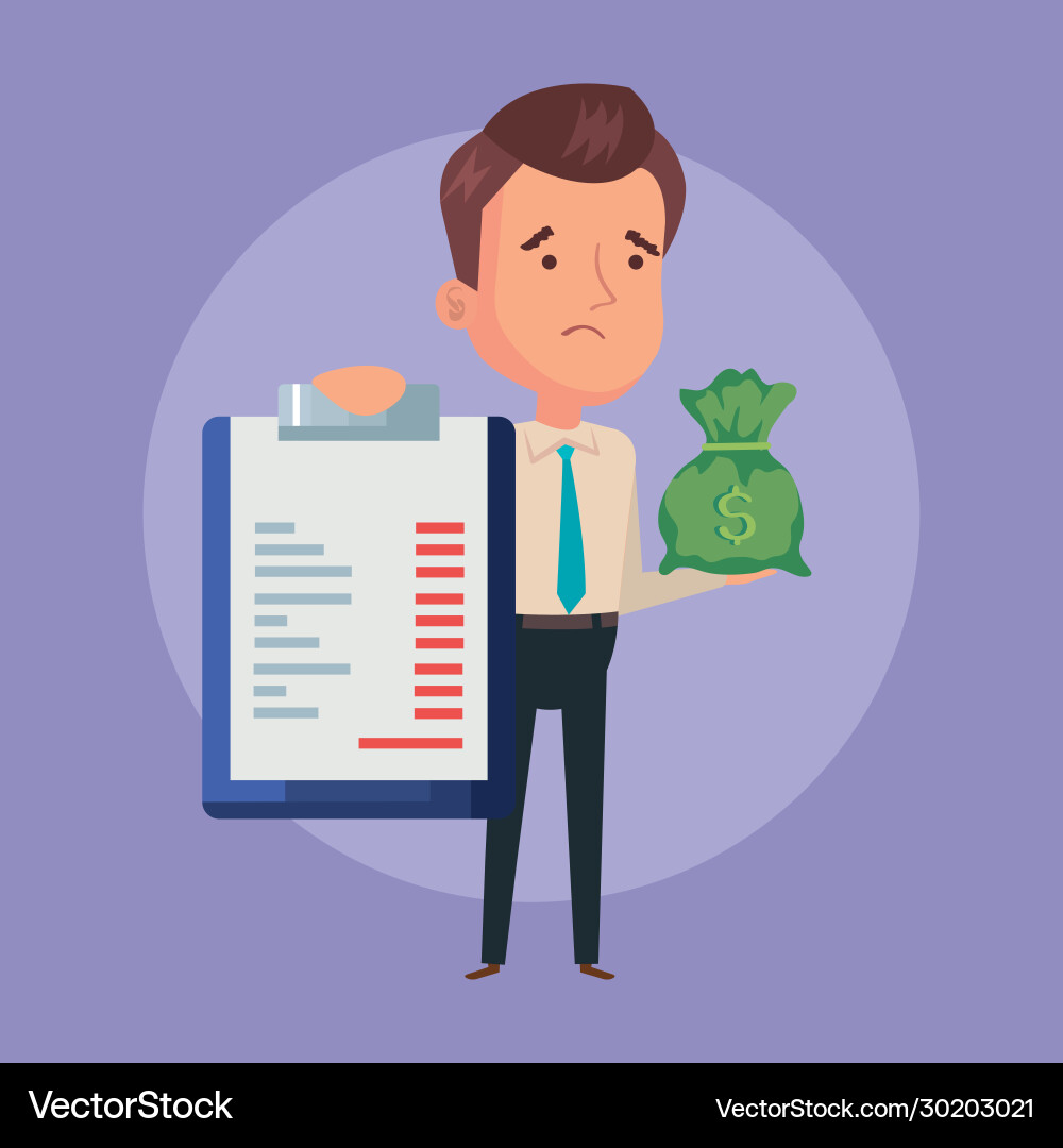 Businessman with clipboard document and bag money Vector Image