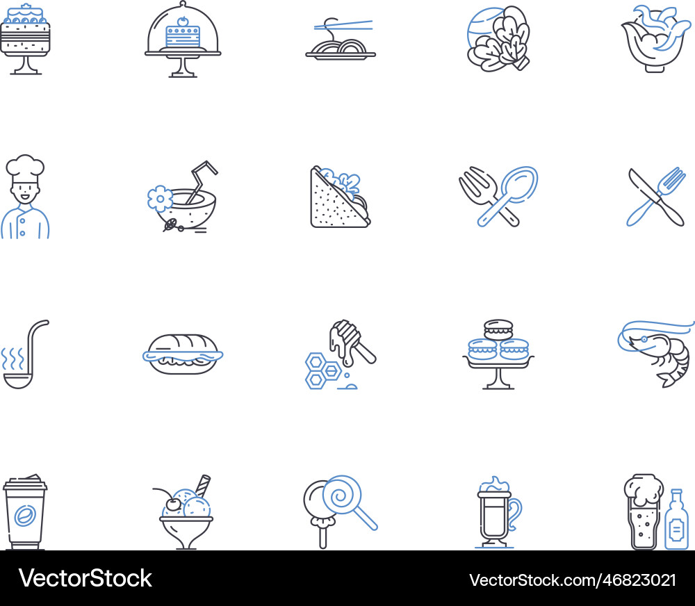 Chow line icons collection delicious savory Vector Image