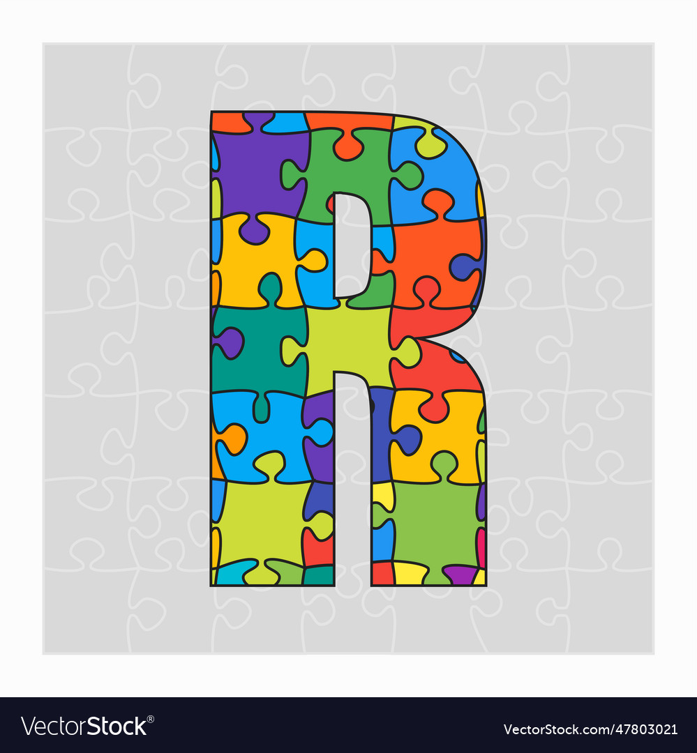 Colorful puzzle letter - r jigsaw creative font Vector Image