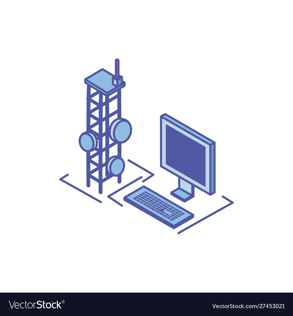 Desktop computer screen with telecommunications Vector Image