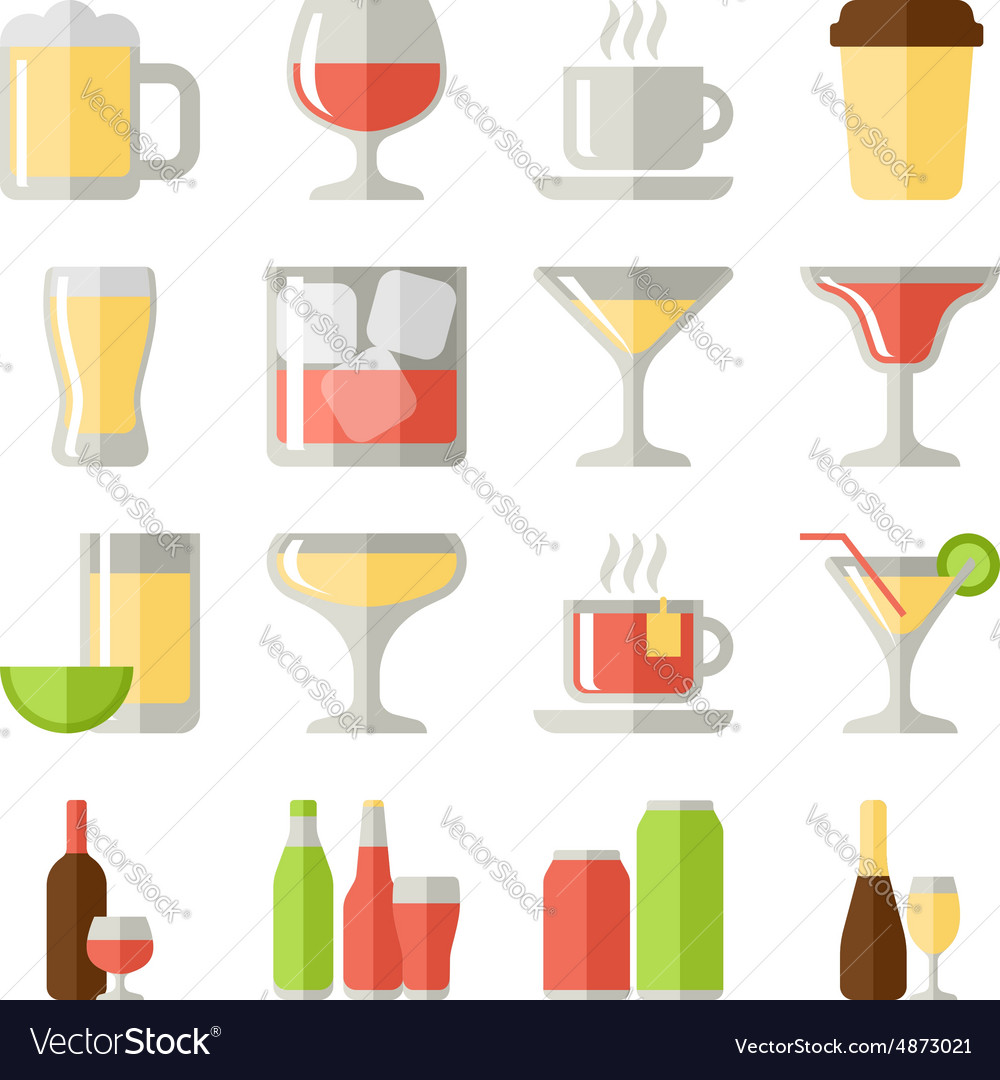 Drinks flat icons set Royalty Free Vector Image