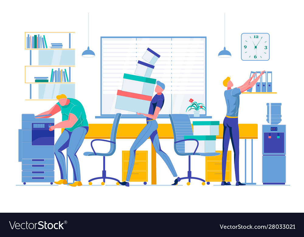 Employees doing different tasks workflow process Vector Image