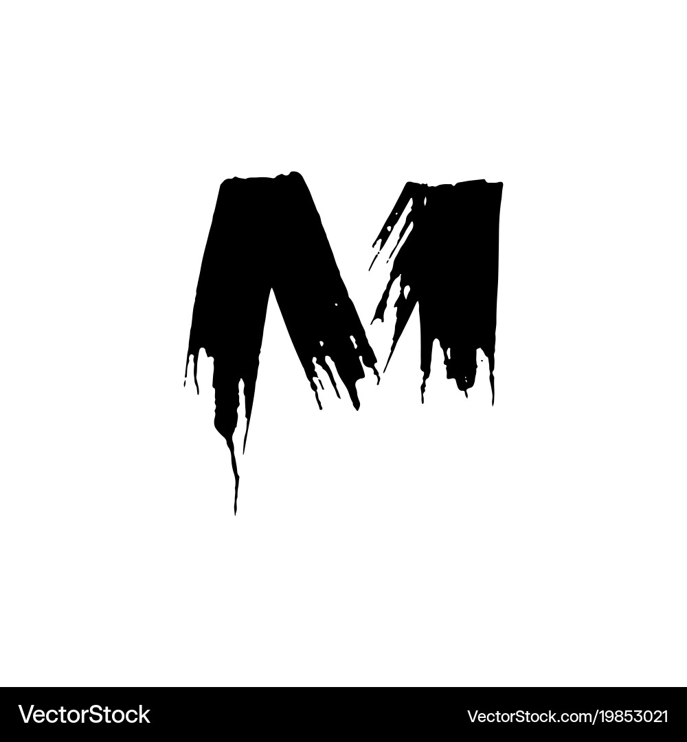 Letter m handwritten by dry brush rough strokes Vector Image