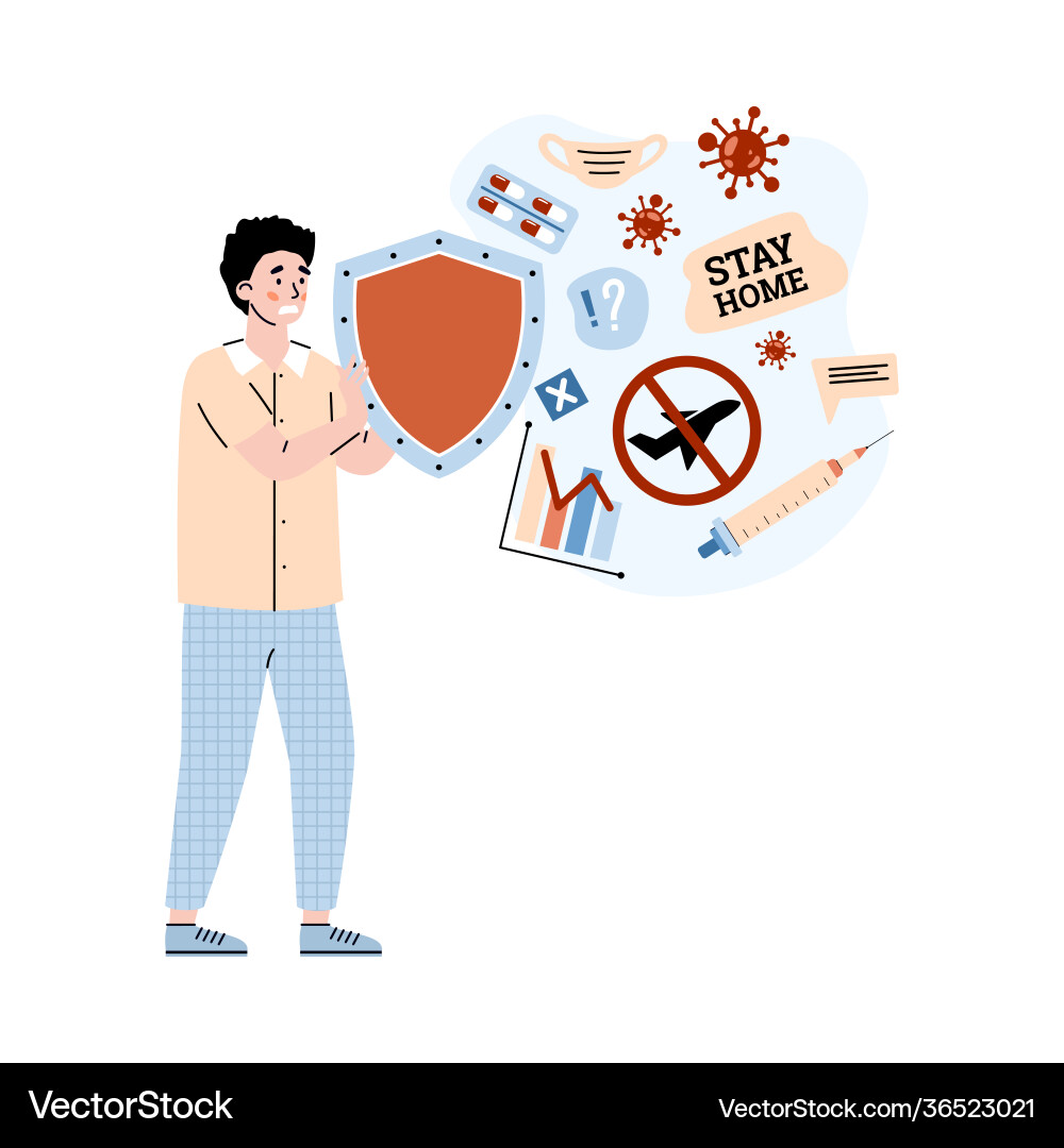 Man upset with information about pandemic cartoon Vector Image