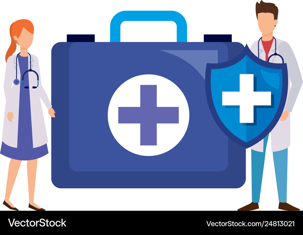 Professionals doctors with medical kit Royalty Free Vector
