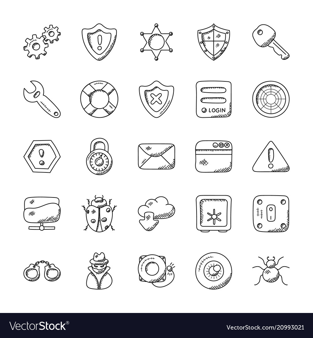 Security doodle icon pack Royalty Free Vector Image