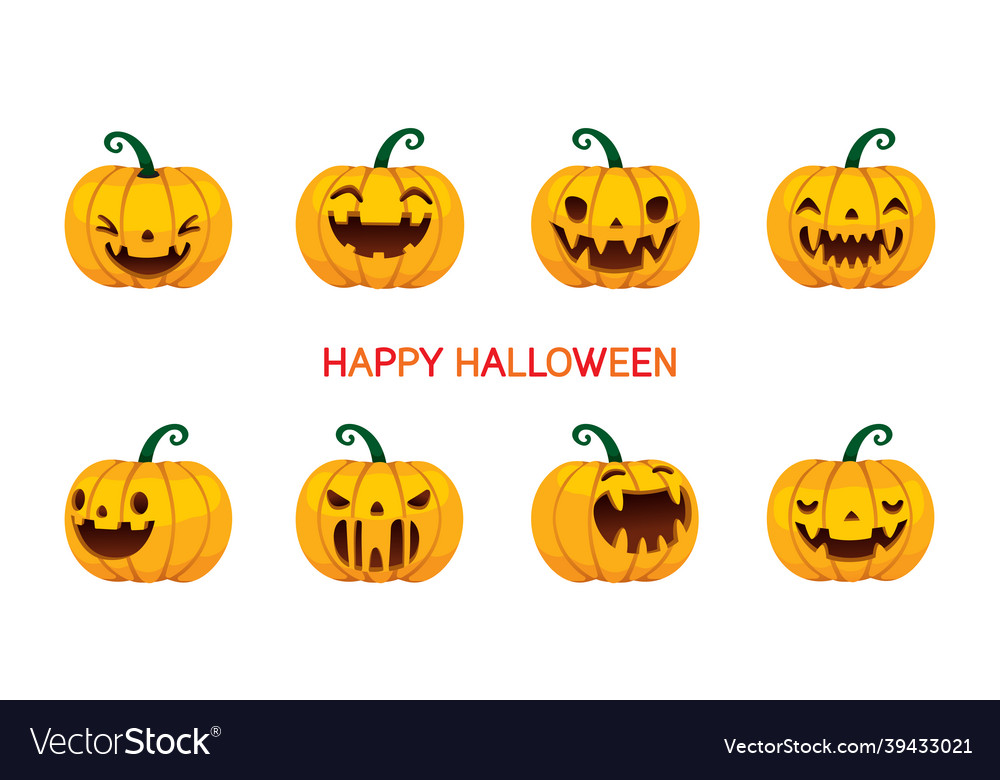 Set of halloween pumpkins with different emotion Vector Image