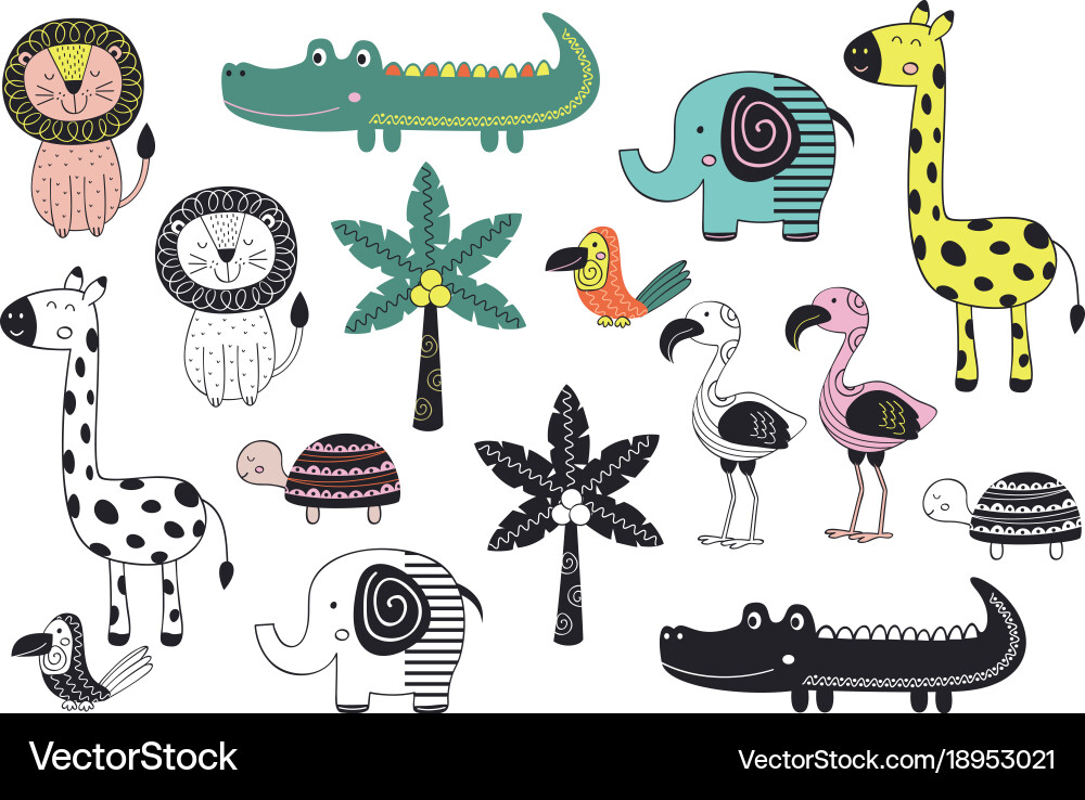 Set of isolated jungle animals Royalty Free Vector Image